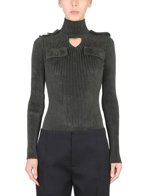 Bottega Veneta Military Style Turtleneck Knit - Green