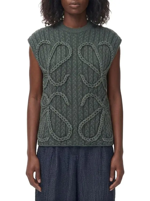 Loewe Sleeveless Cable Knit Sweater - Brown