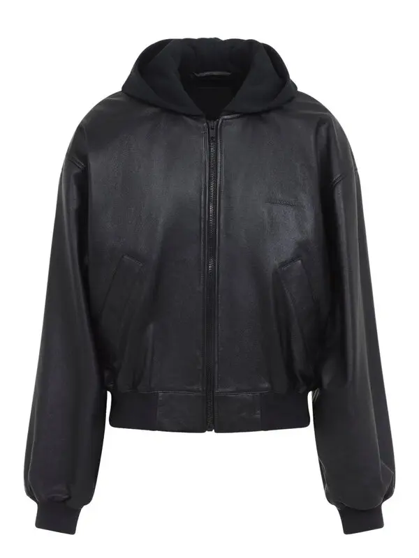 Balenciaga Soft Lambskin Hooded Jacket With Back Print - Black