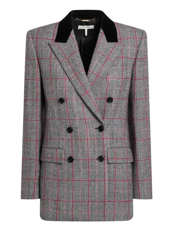 Chloé Black/white Checkered Wool Double-breasted Blazer - Multicolor