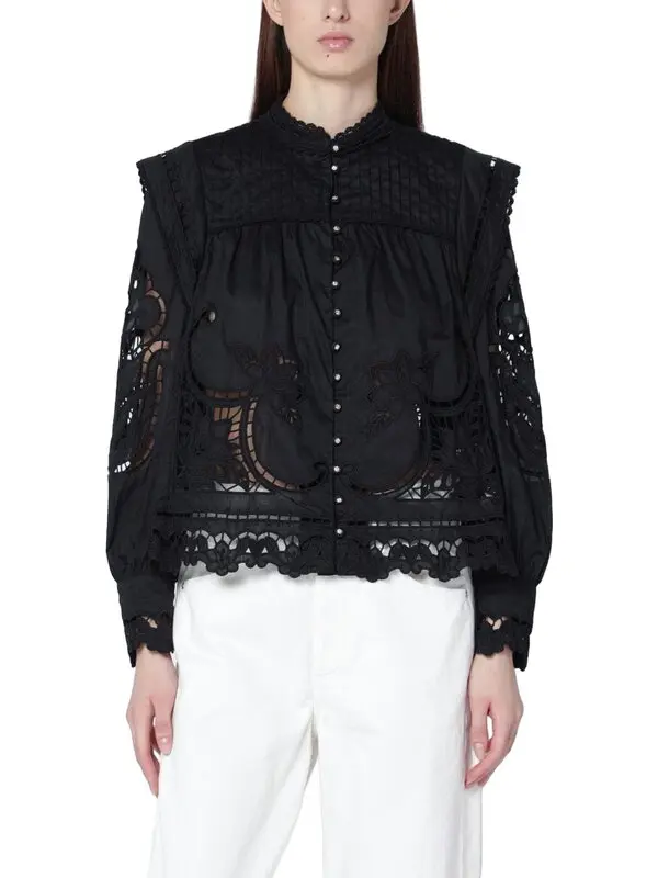 Farm Rio Richelieu Cotton Blouse - Black