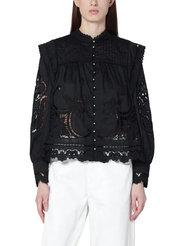 Farm Rio Richelieu Cotton Blouse - Black