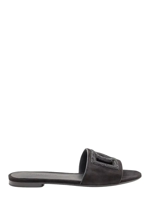 Dolce & Gabbana Dg Logo Embellished Suede Flat Sandals - Multicolor