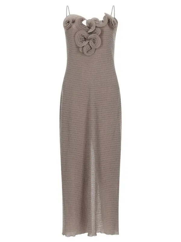 Magda Butrym Floral Applique Midi Dress - Brown