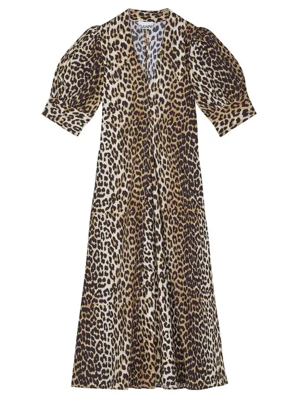 GANNI Leopard Print Organic Cotton Maxi Dress - Multicolor