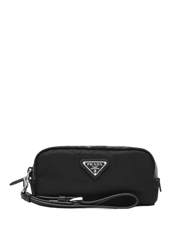 Prada Re-nylon Pouch With Enamelled Triangle Logo - Black