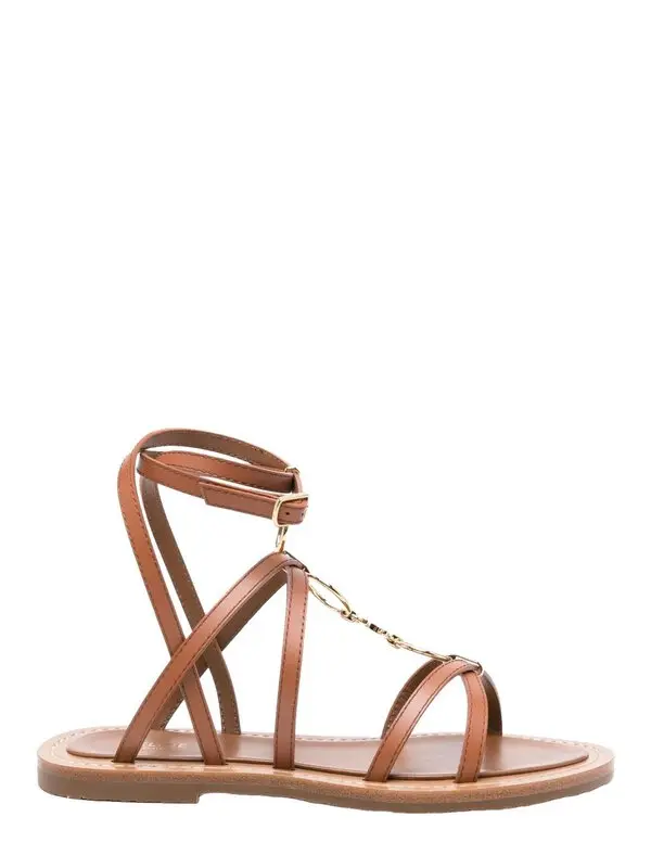 Celine Olympia Leather Sandals With Gold-tone Chain Detail - Multicolor