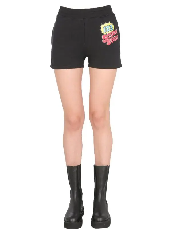Moschino Graphic Print Sweat Shorts - Black