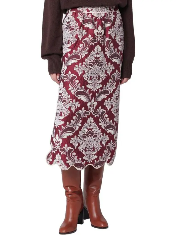 Farm Rio Jacquard Midi Skirt - Red