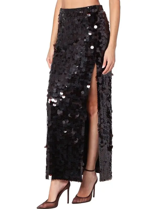 P.a.r.o.s.h Embellished Sequined Maxi Skirt With Slit - Black