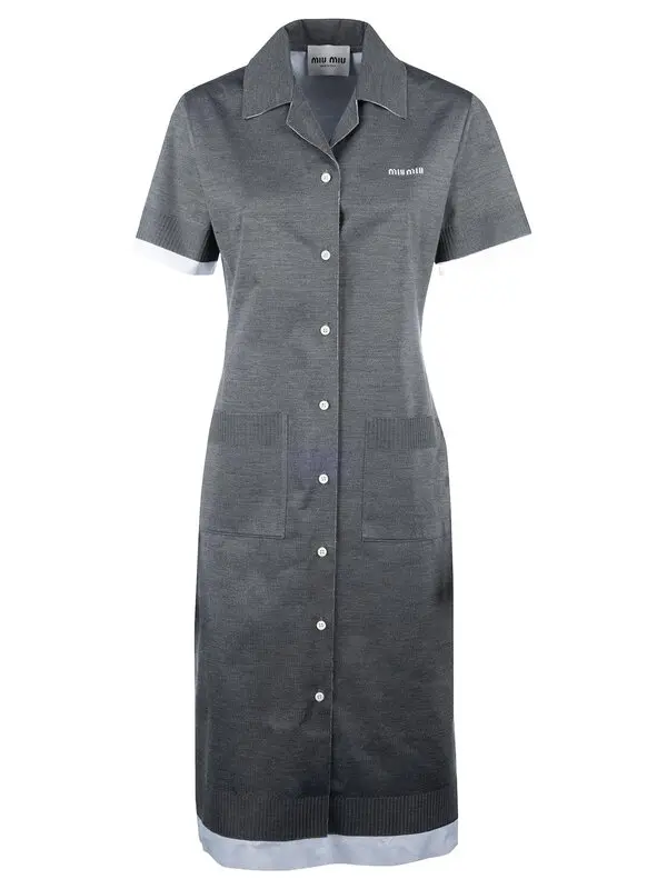 Miu Miu Short Sleeve Button Up Dress With Collar - Multicolor