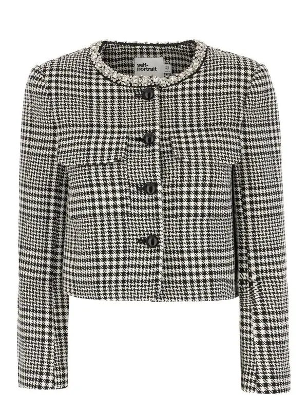SELF-PORTRAIT Houndstooth Embellished Knitwear Jacket - Multicolor