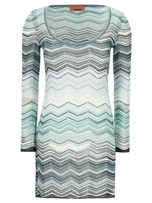 Missoni Long Sleeve Zigzag Knit Dress - Multicolor