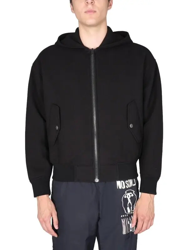 Moschino Zip-up Hooded Jacket With Logo - Black