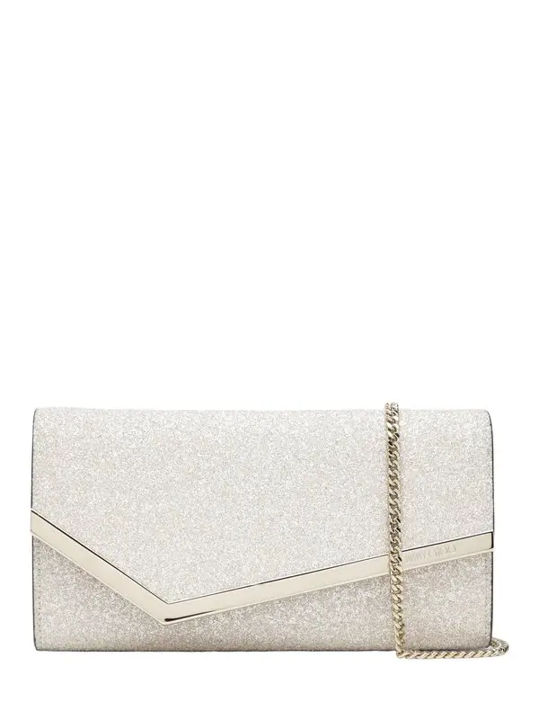 JIMMY CHOO Emmie Glitter Pouch With Chain Strap - Silver