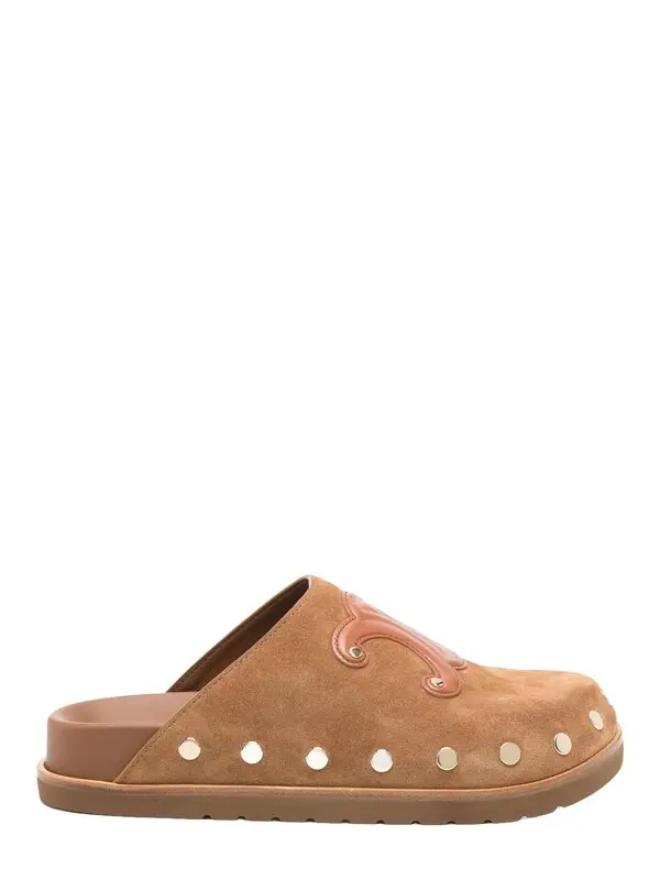 Celine Suede Leather Slippers With Stud Embellishment - Multicolor