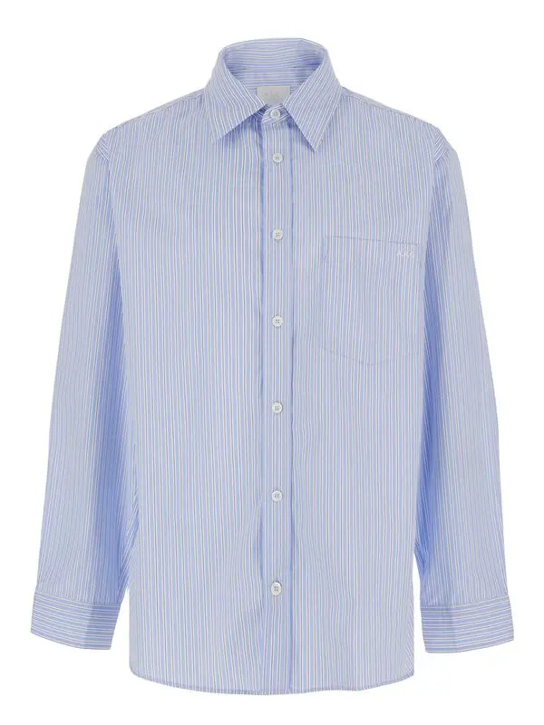 A.p.c. Light Blue Long-sleeved Shirt With Classic Collar And Striped Motif In Cotton For - Multicolor