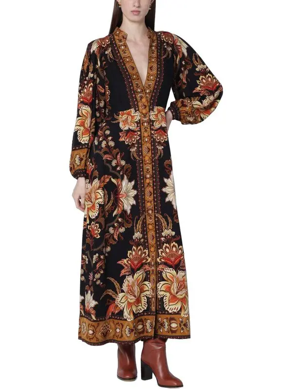Farm Rio Majestic Garden" Floral Print Maxi Dress - Black