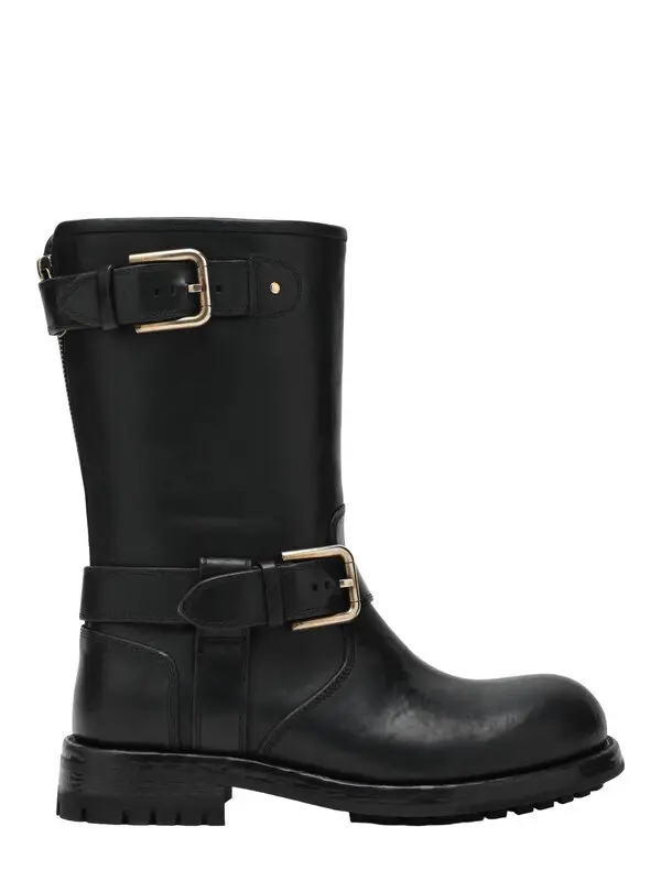 Dolce & Gabbana Leather Buckled Boots - Black