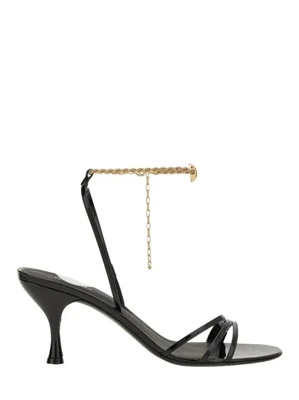 FERRAGAMO Sandal With Chain Detail - Black
