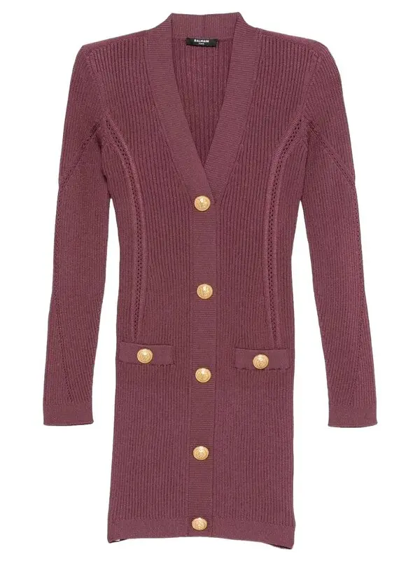 Balmain V-neck Buttoned Knit Dress - Multicolor