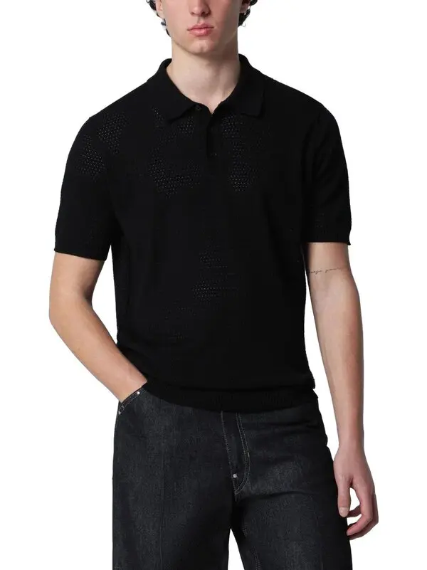 ROBERTO COLLINA Openwork Cotton Polo - Black