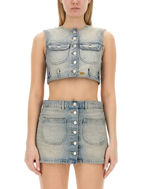 COURREGES Cropped Denim Vest - Blue