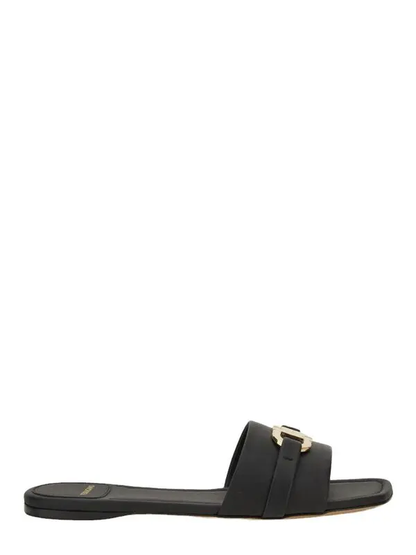 FERRAGAMO Slide Sandals With Gold Tone Buckle Detailing - Black