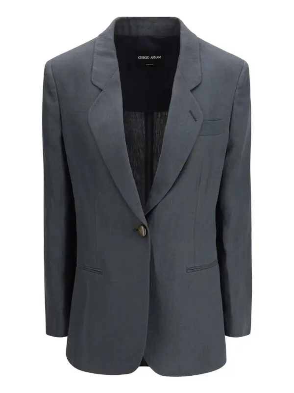 Giorgio Armani Single-breasted Linen Jacket With Peak Lapels - Gray