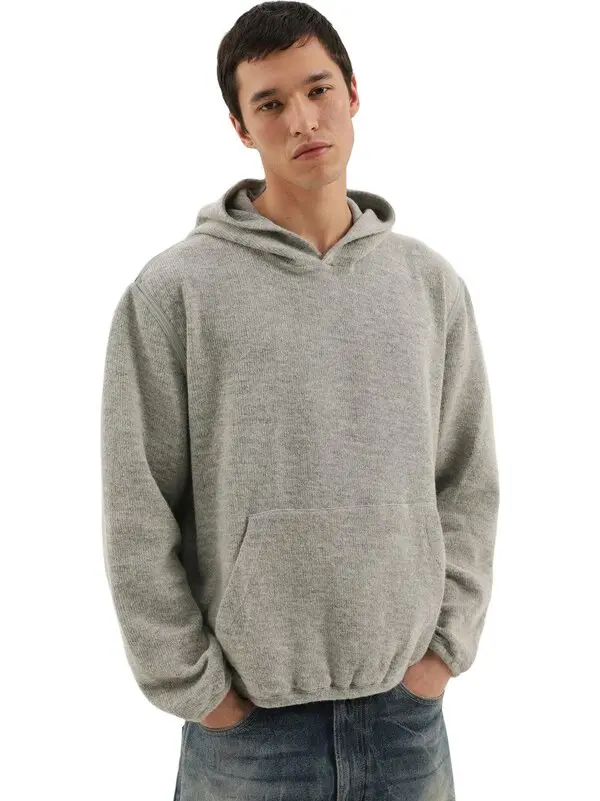 1989 STUDIO Knitted Hoodie With Side Press Buttons - Gray
