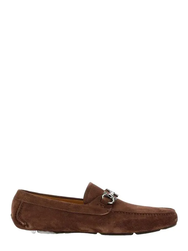 FERRAGAMO Gancini Suede Loafers - Brown