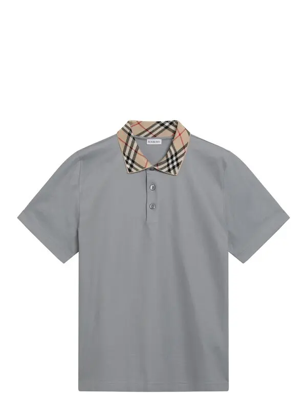 Burberry Grey Cotton Polo With Check Collar - Gray