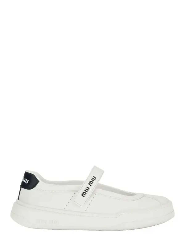 Miu Miu Calf Leather Ballet Flats With Adjustable Strap - White