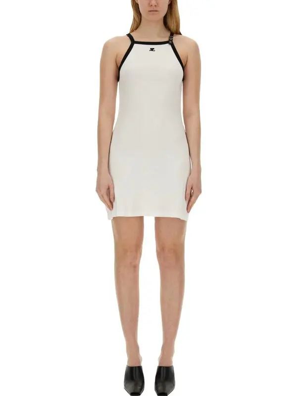 COURREGES Ribbed Dress With Logo Detail - White