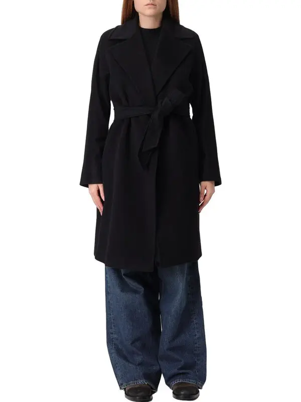 Max Mara Virgin Wool Belted Coat - Black