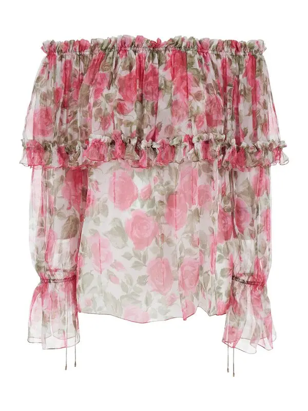 Chloé Off-shoulder Floral Silk Top - Multicolor