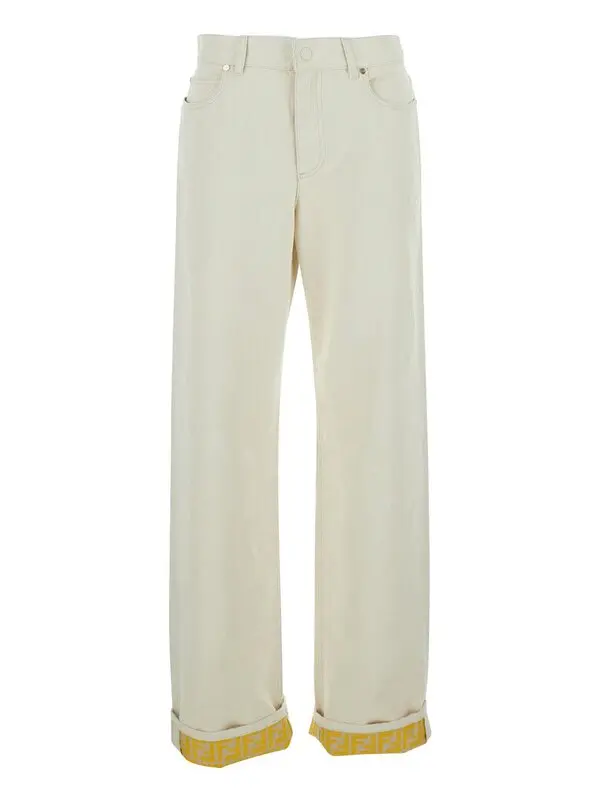 Fendi Five-pocket Jeans With Ff Motif - White