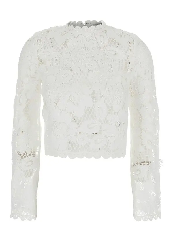 SELF-PORTRAIT Crochet Lace Top With Short Sleeves - Multicolor