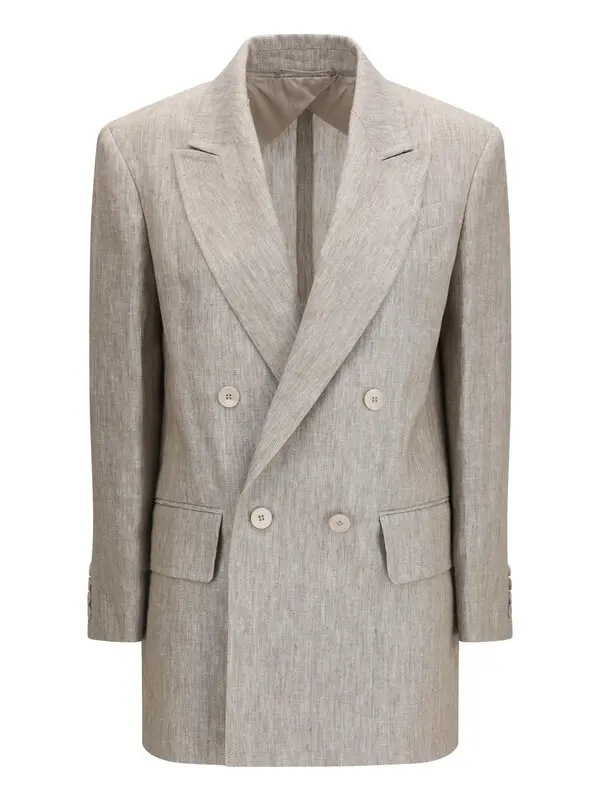 Max Mara Olimpia Double-breasted Chevron Linen Blazer - Cream