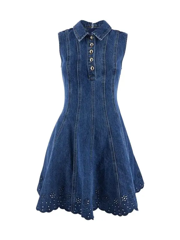 SELF-PORTRAIT Denim Broderie Dress - Multicolor