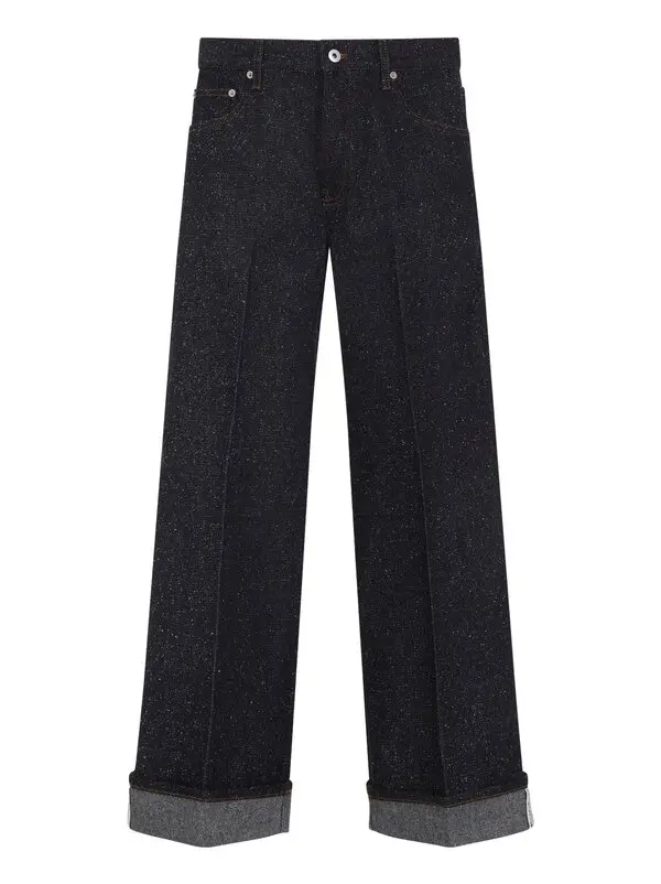 Burberry Indigo Cotton-blend Denim Pants With Branded Canvas Detail - Blue