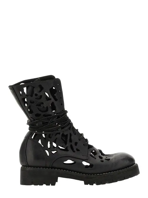 Guidi Leather Cut-out Ankle Boots - Black