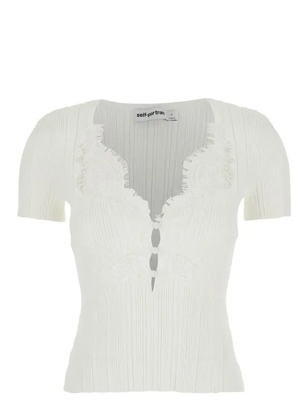 SELF-PORTRAIT Knit Top With Lace Trim - Multicolor