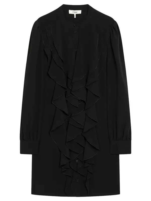 Chloé Silk Blend Ruffled Dress - Black