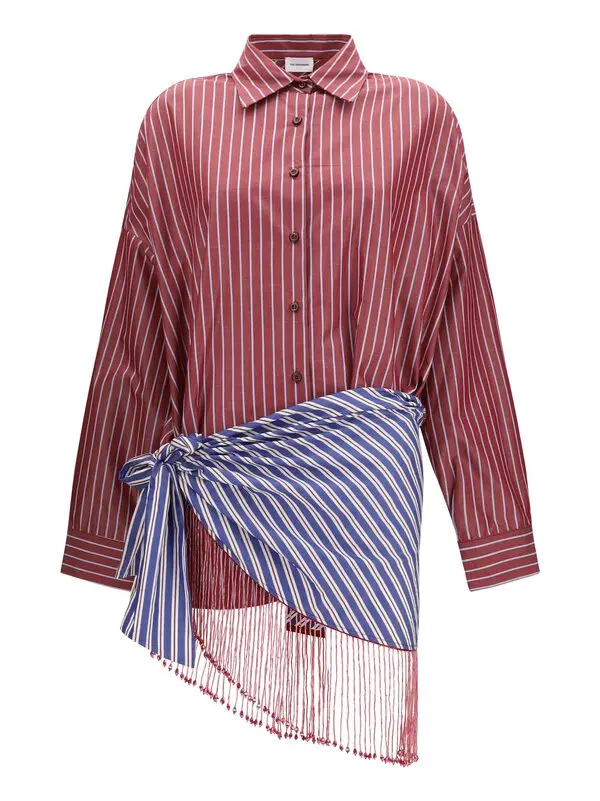 Andamane Striped Cotton Poplin Shirt Dress With Beaded Fringe - Multicolor