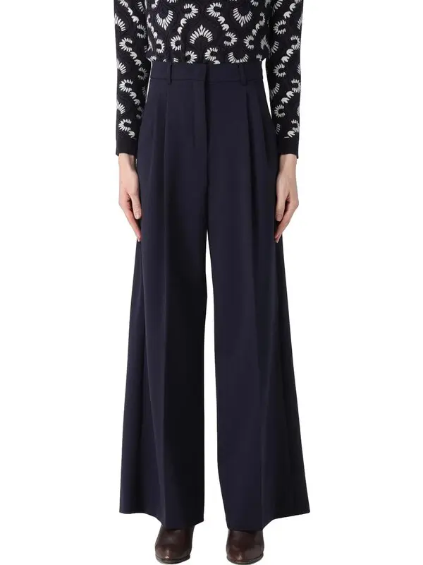 Max Mara Printed Silk Wide Leg Trousers - Blue