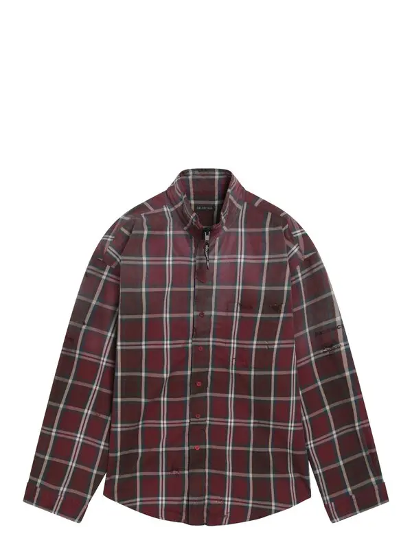Balenciaga Burgundy Plaid Cotton-blend Flannel Zip Shirt - Red