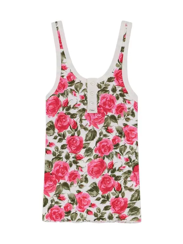 Chloé Cotton Henley Tank Top With Floral Pattern - Multicolor