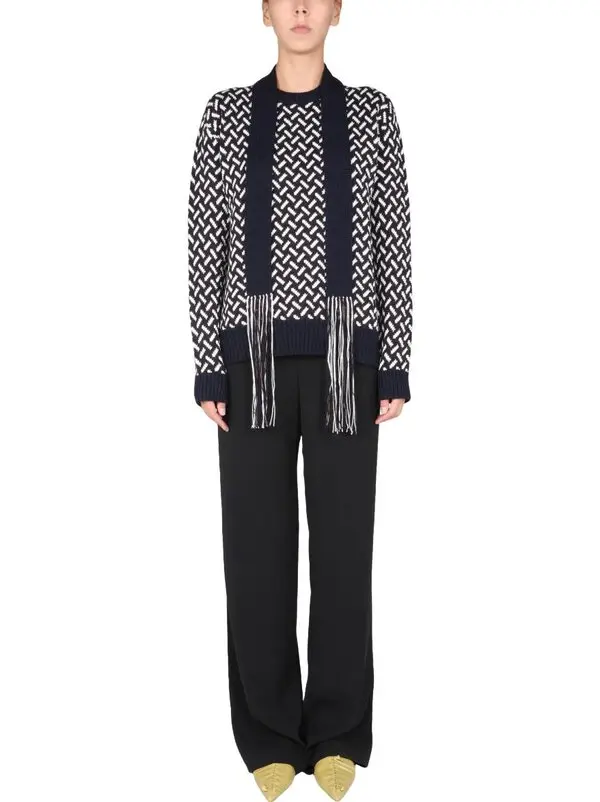 JIL SANDER Jacquard Knit Sweater With Fringed Trim - Multicolor
