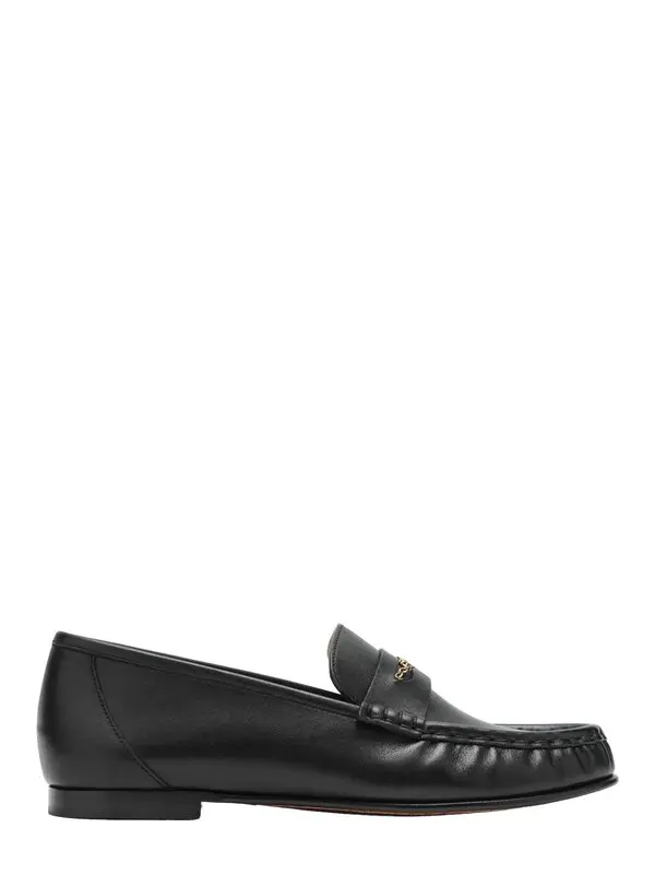 Chloé Leather Loafers With Gold Chain Detail - Black
